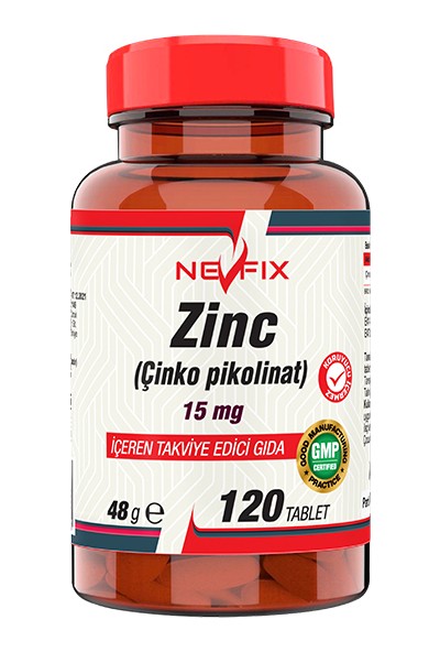 Nevfix Zinc Çinko Pikolinat 15 Mg 120 Tablet Nevfix Zinc Çinko Pikolinat 15 Mg 120 Tablet