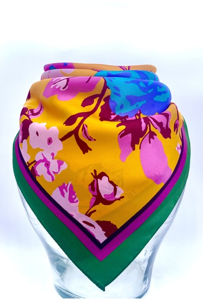 DS Design Yeşil Kenar Çiçek Desen Fular