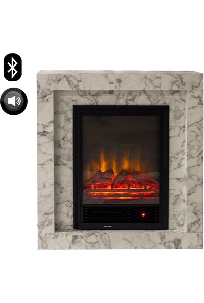 Dlc 1118S 1600W Ses Efektli Bluetoothlu Mermer Desenli Dekoratif Elektrikli Şömine Fanlı Isıtıcı