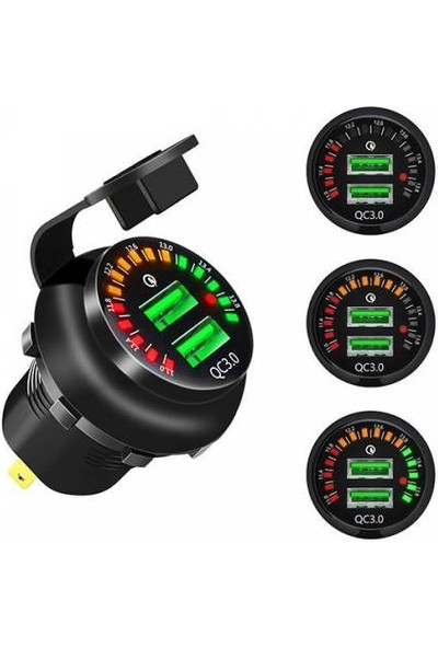 Polham 12V Qc3.0 Çift USB Otomobil, Motosiklet, Atv, Yat Su Geçirmez Şarj Aleti Hızlı Şarj Aleti