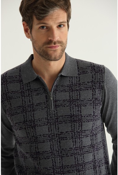 Filippo Ghada Koyu Gri Ön Pike Polo Yaka Fermuarlı