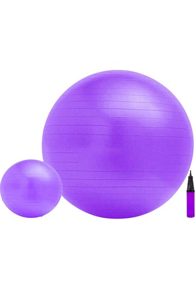 65 cm Mor Pilates Topu + 20 cm Mini Pilates Denge Topu + Pompa