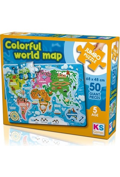 Ks Games Colorful World Map 50 Parça Jumbo Boy Puzzle