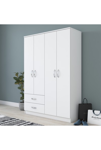 Rani BA101 Geniş Gardırop Elbise Dolabı 4 Kapılı 2 Çekmeceli 2 Askılı 1 Raflı Beyaz Rani BA101 Geniş Gardırop Elbise Dolabı 4 Kapılı 2 Çekmeceli 2 Askılı 1 Raflı Beyaz