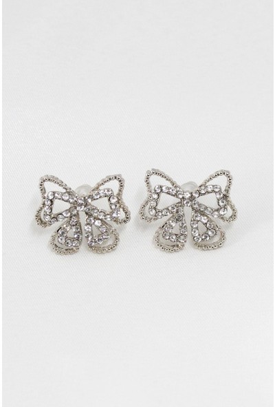 Kaktüs Kedi Kelebek Figürlü Zirkon Taşlı Gümüş Renk Çift Küpe