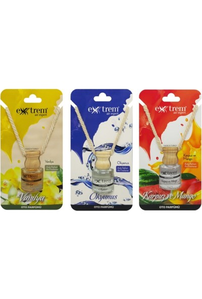 Extrem Oto Parfümü 3 Adet 8 ml Vanilya + Karpuz-Mango + Okyanus Extrem Oto Parfümü 3 Adet 8 ml Vanilya + Karpuz-Mango + Okyanus