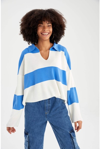 DeFacto Oversize Fit Polo Yaka Kazak X2417AZ21WN