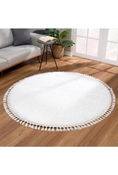 Valery Home Yuvarlak Comfort Puffy Ponpon Saçaklı Peluş Halı Beyaz Valery Home Yuvarlak Comfort Puffy Ponpon Saçaklı Peluş Halı Beyaz