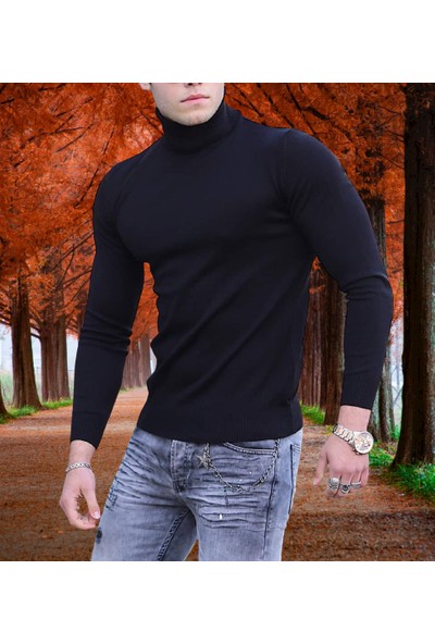 Amor Man Tam Boğazlı Balıkçı Yaka Yün Çelik Örgü Slim Kesim Şık Erkek Busıness Kazak