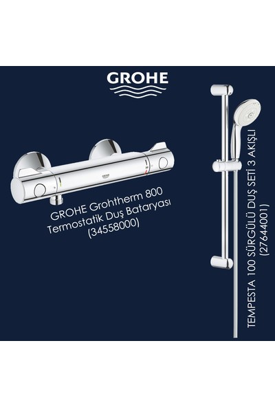 Grohe Grohe Grohtherm 800 Termostatik Duş Bataryası + Tempesta 100 Sürgülü Duş Seti Grohe Grohe Grohtherm 800 Termostatik Duş Bataryası + Tempesta 100 Sürgülü Duş Seti