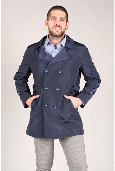 Giyim Dünyası Erkek Kruvaze Trençkot Lacivert