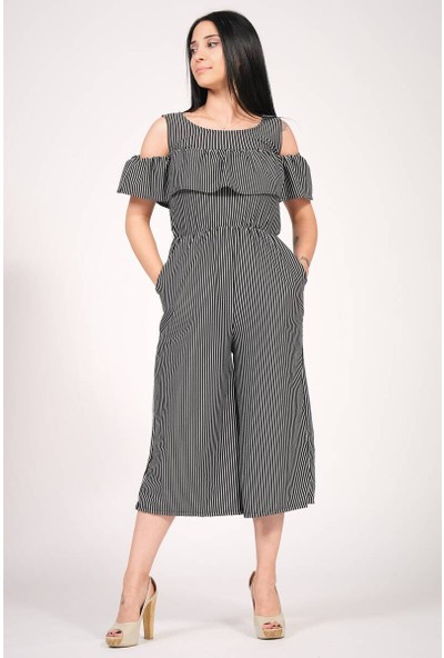 Giyim Dünyası Kadın Tırtıklı Tulum Siyah