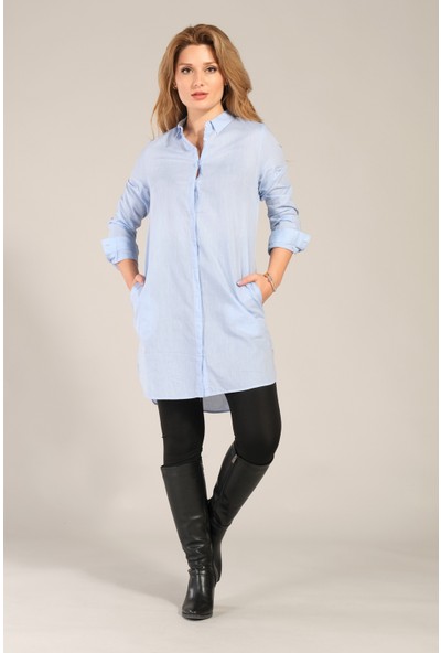 Giyim Dünyası Kadın Tunik Gömlek Açık Mavi Giyim Dünyası Kadın Tunik Gömlek Açık Mavi