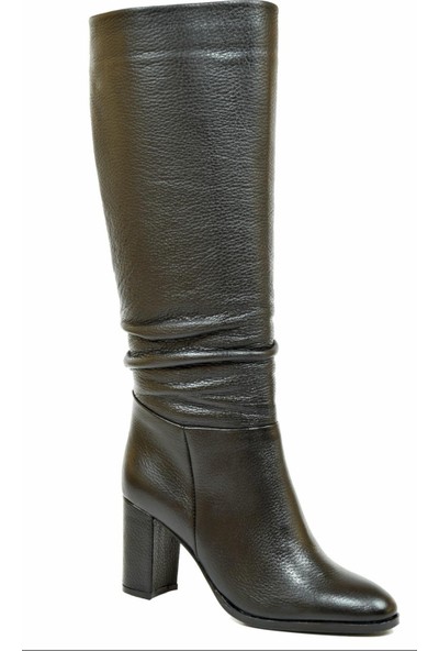 Bota Kuum K2515 Kadın Günlük Körüklü Büzgülü Hakiki Deri Topuklu Fermuarsız Çizme