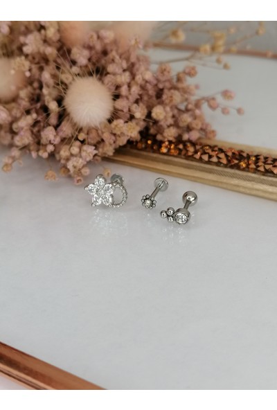 Takıdan Zirkon Çiçek Sepeti Güneş Tektaş Cerrahi Çelik Kıkırdak Tragus 3lü Kombin Piercing 8mm Takıdan Zirkon Çiçek Sepeti Güneş Tektaş Cerrahi Çelik Kıkırdak Tragus 3lü Kombin Piercing 8mm