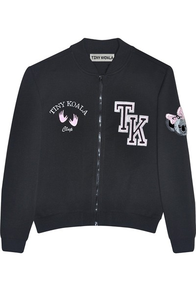 Kız Çocuk Nakışlı Fermuarlı Siyah Kolej