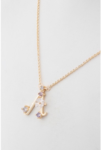 Sortie Accessories Zirkon Taşlı Çiçek Figürlü Harf Kolye A