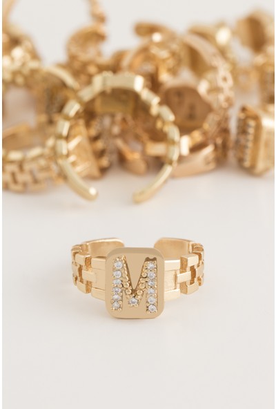 Sortie Accessories Zirkon Taşlı Pirinç Boyu Ayarlanabilir Harf Yüzük M
