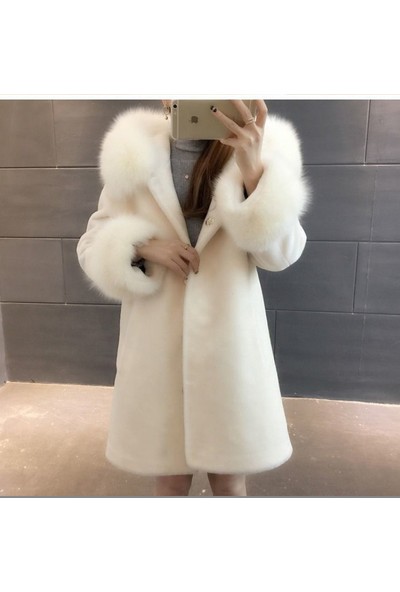 Incendio Kadın Kapüşonlu Koyun Kürklü Kürk Manto (Yurt Dışından)