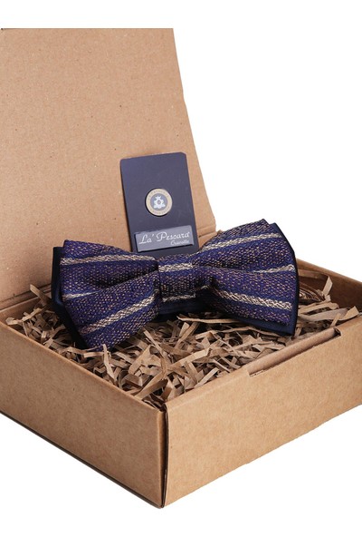 Kravatkolik Lacivert Çizgi Desen Papyon P1056