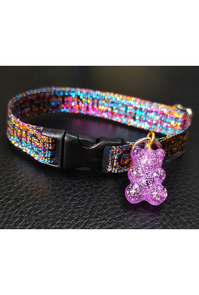 Caxbern Nimbo Ayarlanabilir Simli Lila Jelibon Ayıcık Kedi ve Küçük Irk Köpek Tasması