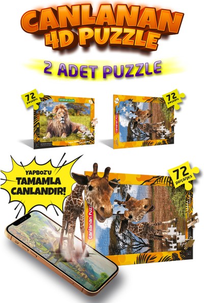 4 Boyut Yayınları 2 Çeşit 72 Parça 4d Canlanan Puzzle Set