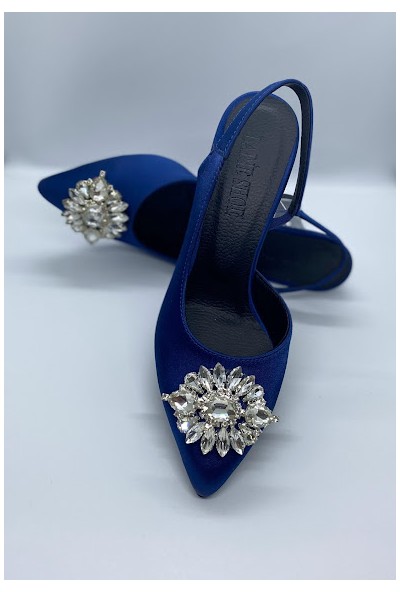 Ladieshoe Şeffaf Topuk Taşlı Kadın Ayakkabısı Lacivert