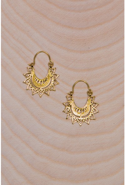 Lila Rosa Etnik Hint Pirinç Tasarım Küpe