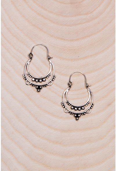 Lila Rosa Etnik Hint Pirinç Tasarım Küpe