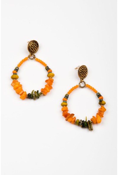 Lila Rosa Mercan Doğal Taşlı Otantik Küpe