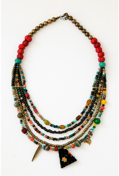 Lila Rosa Doğal Taşlı Çoklu Otantik Etnik Kolye Lila Rosa Doğal Taşlı Çoklu Otantik Etnik Kolye