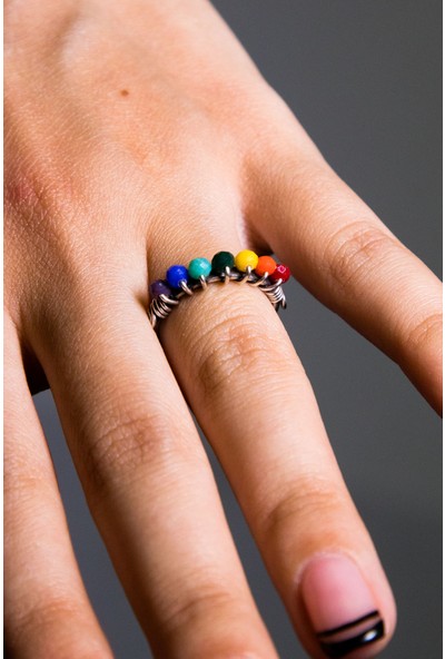 Lila Rosa Doğal Taşlı Özel Tasarım Yüzük