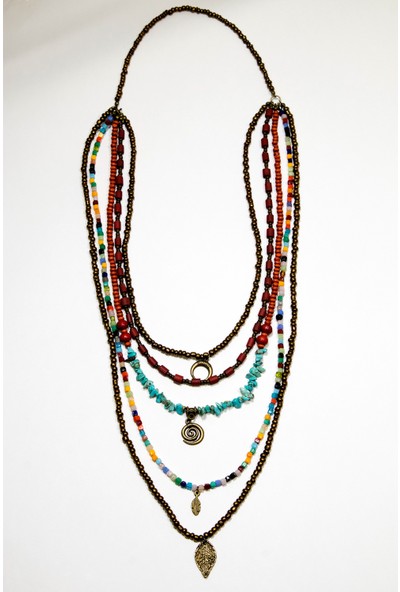 Lila Rosa Yaprak Şifa Figürlü Çoklu Kolye