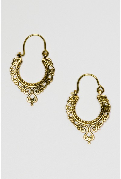 Lila Rosa Etnik Hint Pirinç Tasarım Küpe