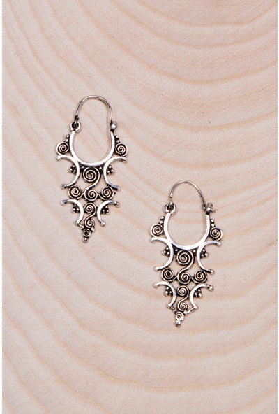 Lila Rosa Etnik Hint Pirinç Tasarım Küpe