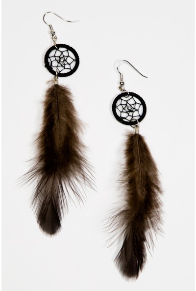 Lila Rosa Kuş Tüylü Tasarım Küpe