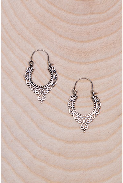 Lila Rosa Etnik Hint Pirinç Tasarım Küpe