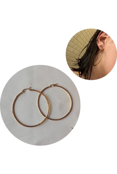 Bylin Paslanmaz Çelik Büyük Boy Gold Halka Küpe 5 cm Bylin Paslanmaz Çelik Büyük Boy Gold Halka Küpe 5 cm