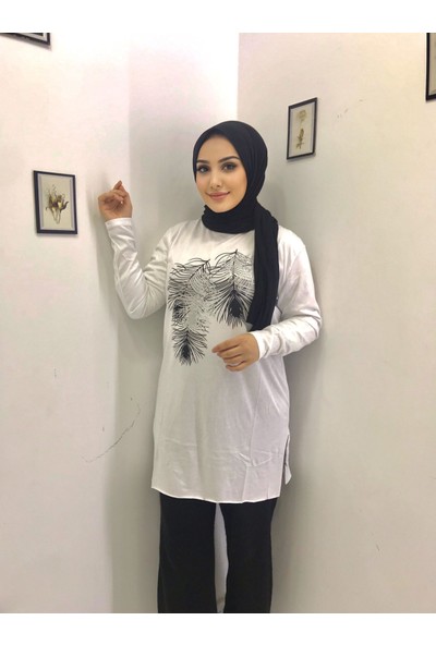 Rikamoda Gümüş Yaprak Desenli Penye