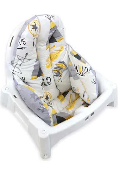 Bebek Özel Bebek Çocuk Mama Sandalyesi Minderi Sarı Çadırlı ve Gri Yıldızlı