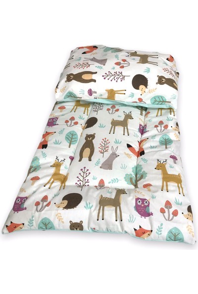 Bebek Özel Pamuklu Kumaştan Alt Açma Minderi ve Yastığı (Doğa/mint) Bebek Özel Pamuklu Kumaştan Alt Açma Minderi ve Yastığı (Doğa/mint)