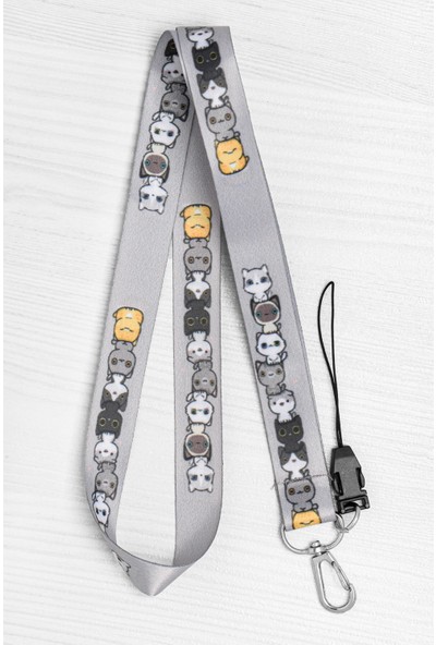 Apptakı Gri Yavru Kediler Yaka Kartı Boyun Askı Ipi Telefon Askı Ipi - ASK0185