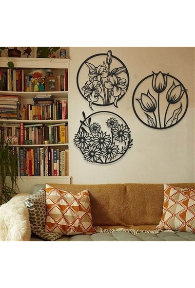 3'lü Çiçek Metal Duvar Dekoru