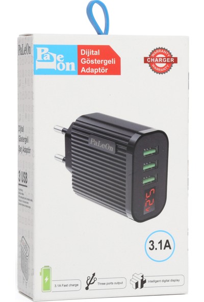 Paleon 3.1A Hızlı Şarj Cihazı Dijital Göstergeli Adaptör 3xusb Paleon 3.1A Hızlı Şarj Cihazı Dijital Göstergeli Adaptör 3xusb
