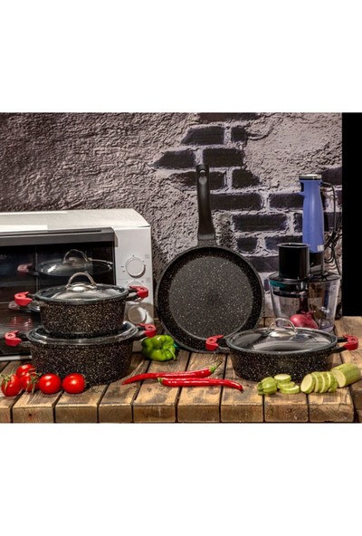Rs Sembol Rainbow 7 Parça Döküm Tencere Seti Siyah