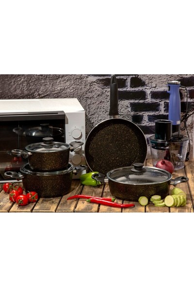 Rs Sembol Rainbow Granit Ezme 7 Parça Tencere Seti