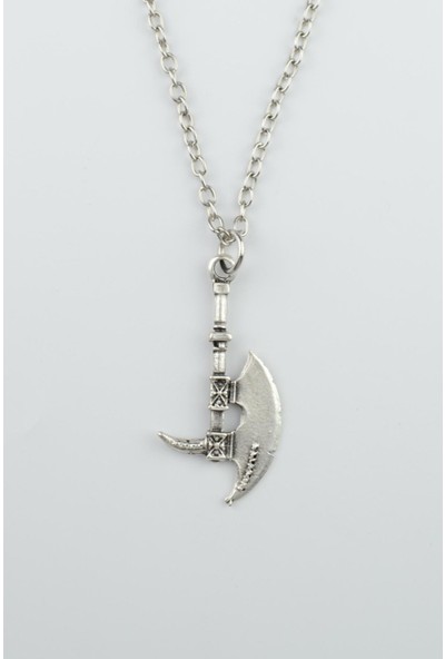 Bu Farklı Viking Antik Savaşçı Baltası Erkek Kadın Kolye Antik Gümüş Kaplama - 60 cm Düz Zincir