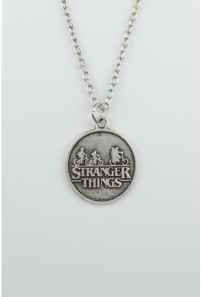 Bu Farklı Stranger Things Madalyon Erkek Kadın Kolye Antik Gümüş Kaplama - 60 cm Düz Zincir
