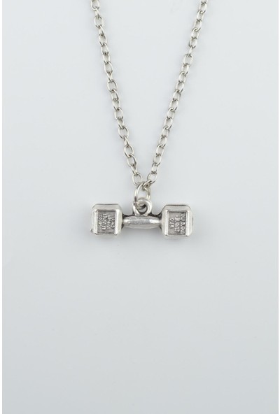 Bu Farklı Dambıl Halter Erkek Kadın Kolye Antik Gümüş Kaplama - 60 cm Düz Zincir