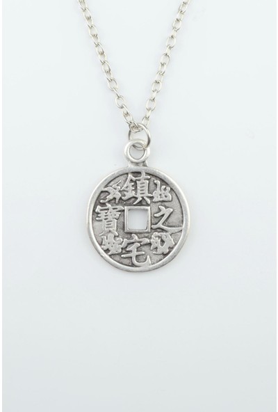 Bu Farklı Çin Feng Shui Şans Parası Erkek Kadın Kolye Antik Gümüş Kaplama - 60 cm Düz Zincir Bu Farklı Çin Feng Shui Şans Parası Erkek Kadın Kolye Antik Gümüş Kaplama - 60 cm Düz Zincir